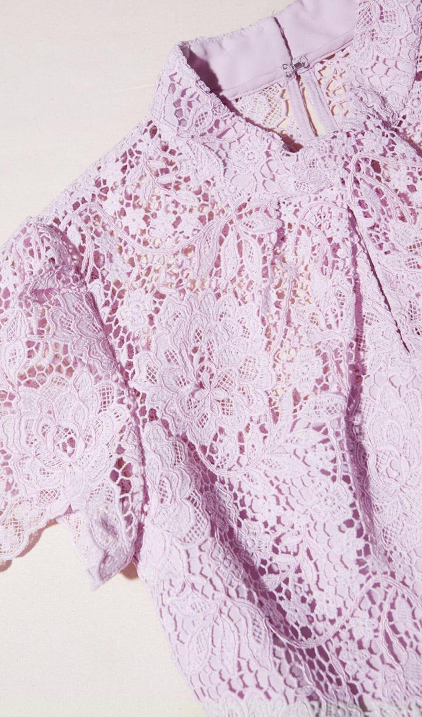Cord Lace Tiered Midi Dress In Pink Artofcb