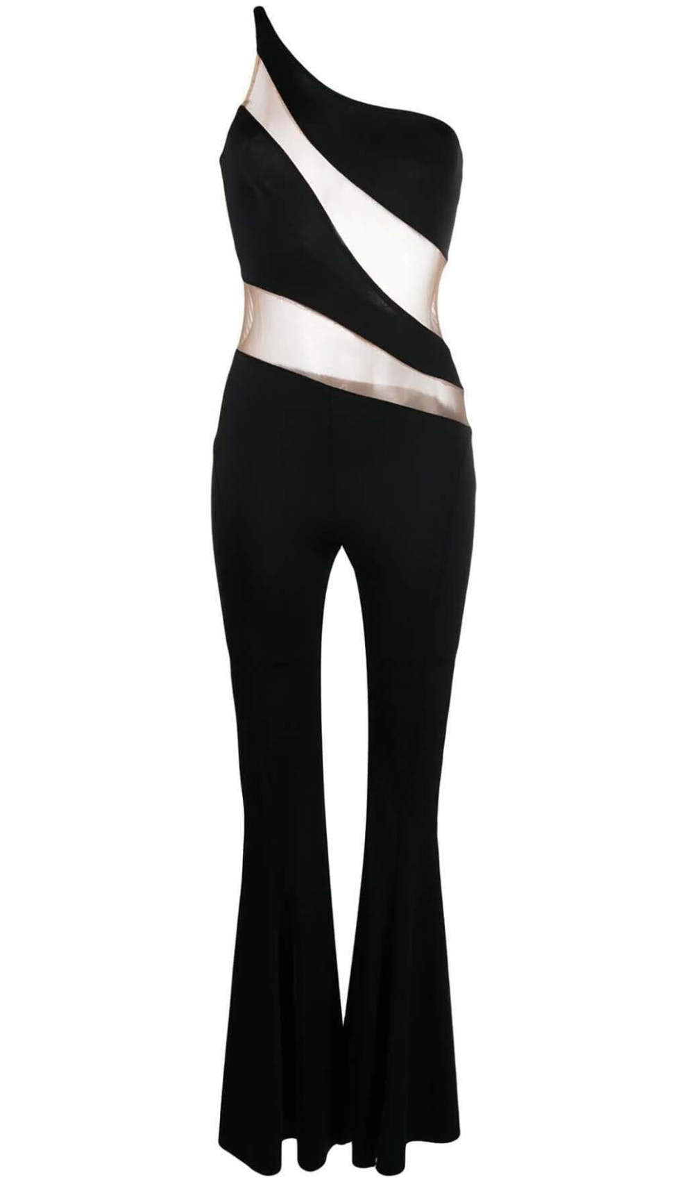 ONE-SHOULDER FLARED-LEG JUMPSUIT IN BLACK – Artofcb
