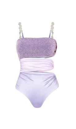 PEARL STRAP CUTOUT SHINY TEXTURE ONE PIECE SWIMSUIT AND SKIRT – Artofcb