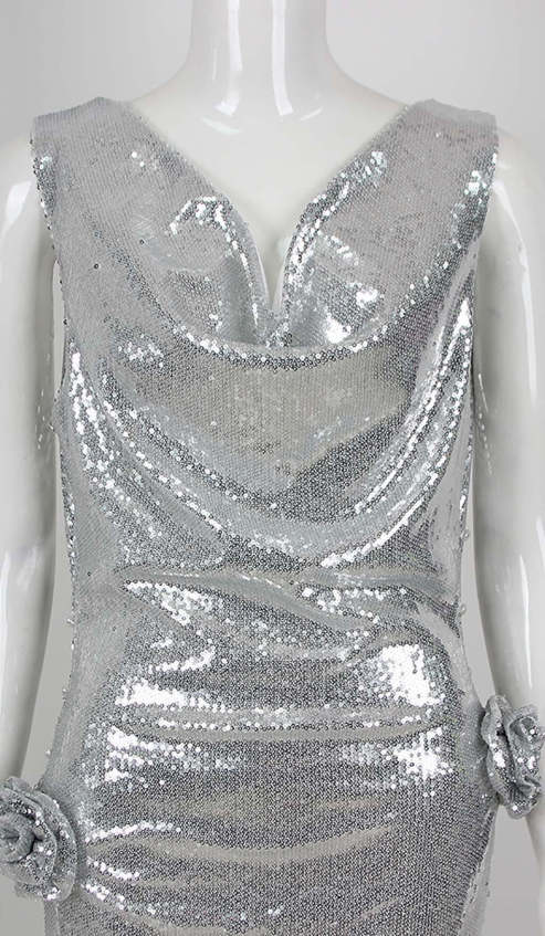 MBELLISHED V-NECK COLUMN GOWN IN SILVER – Artofcb