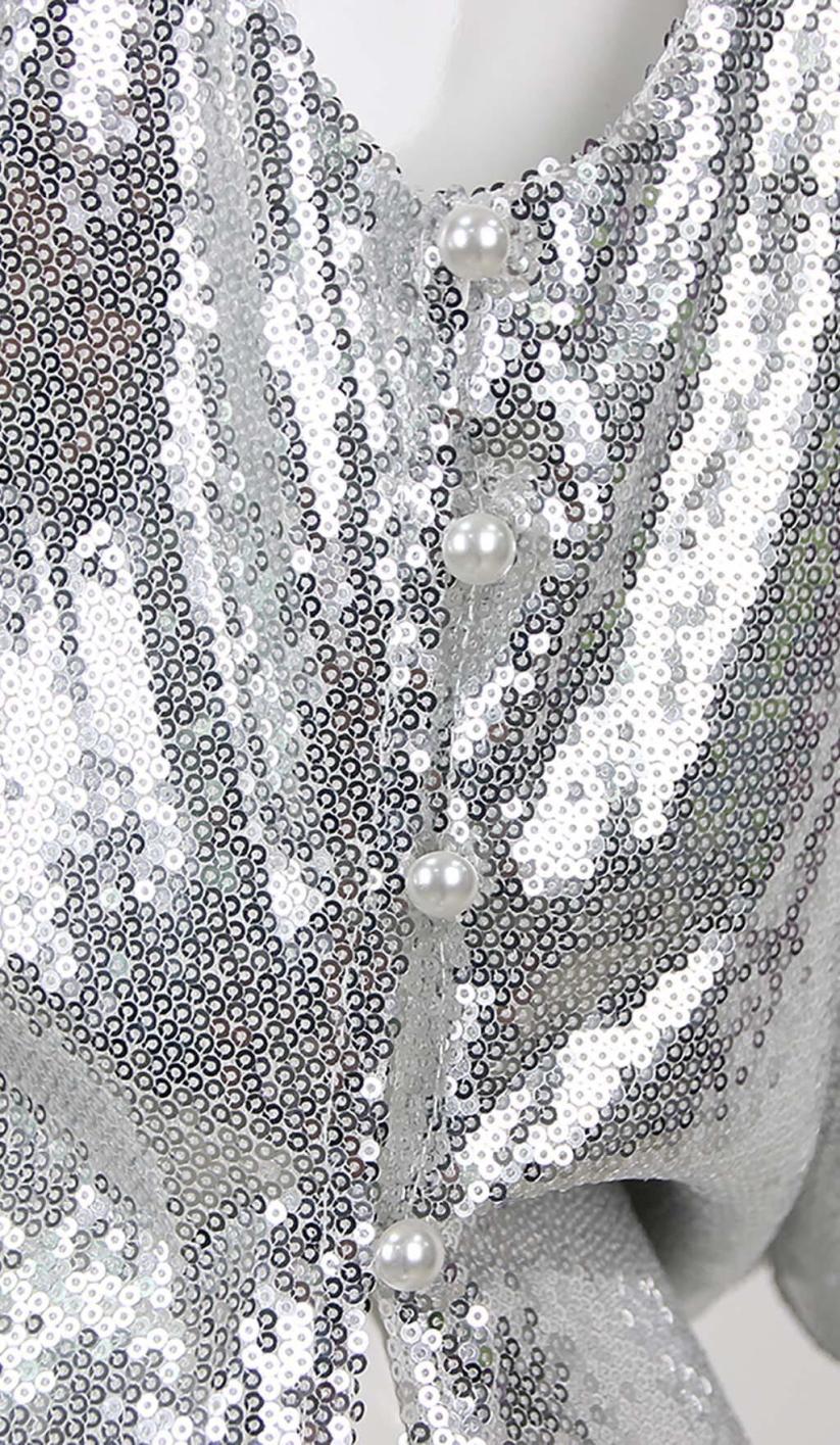 MBELLISHED V-NECK COLUMN GOWN IN SILVER – Artofcb