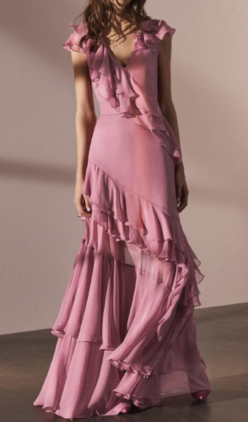 RUFFLED MAXI DRESS IN PINK – Artofcb