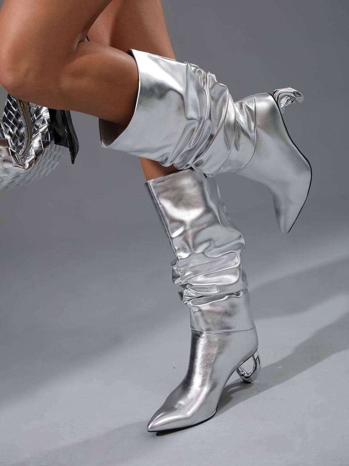 Courtney Leather Boots In Silver – Artofcb