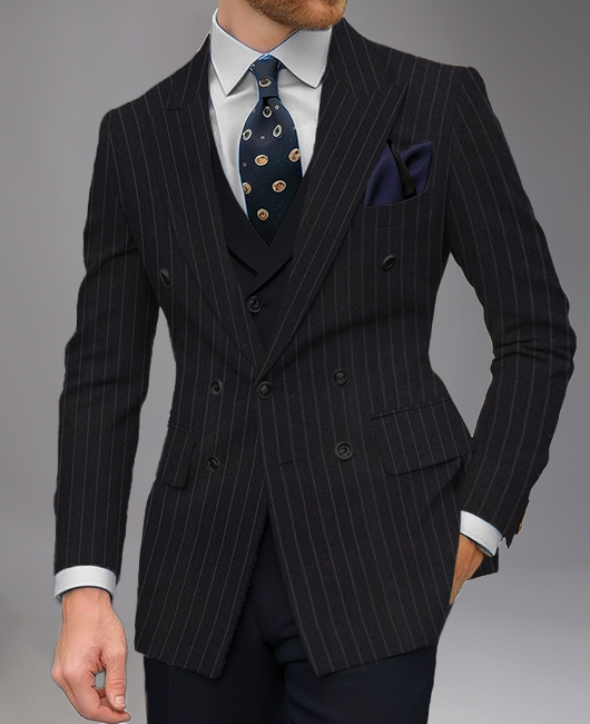 Business Peaked Lapel Striped Triple Breasted Blazer – Printed-Clothes.com