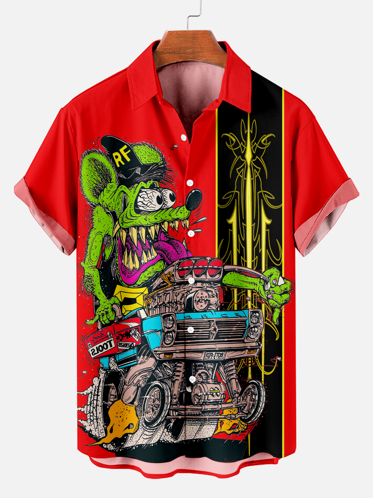 Men's Retro Modified Car Culture Pinstripe Pattern Short Sleeve Shirt ...