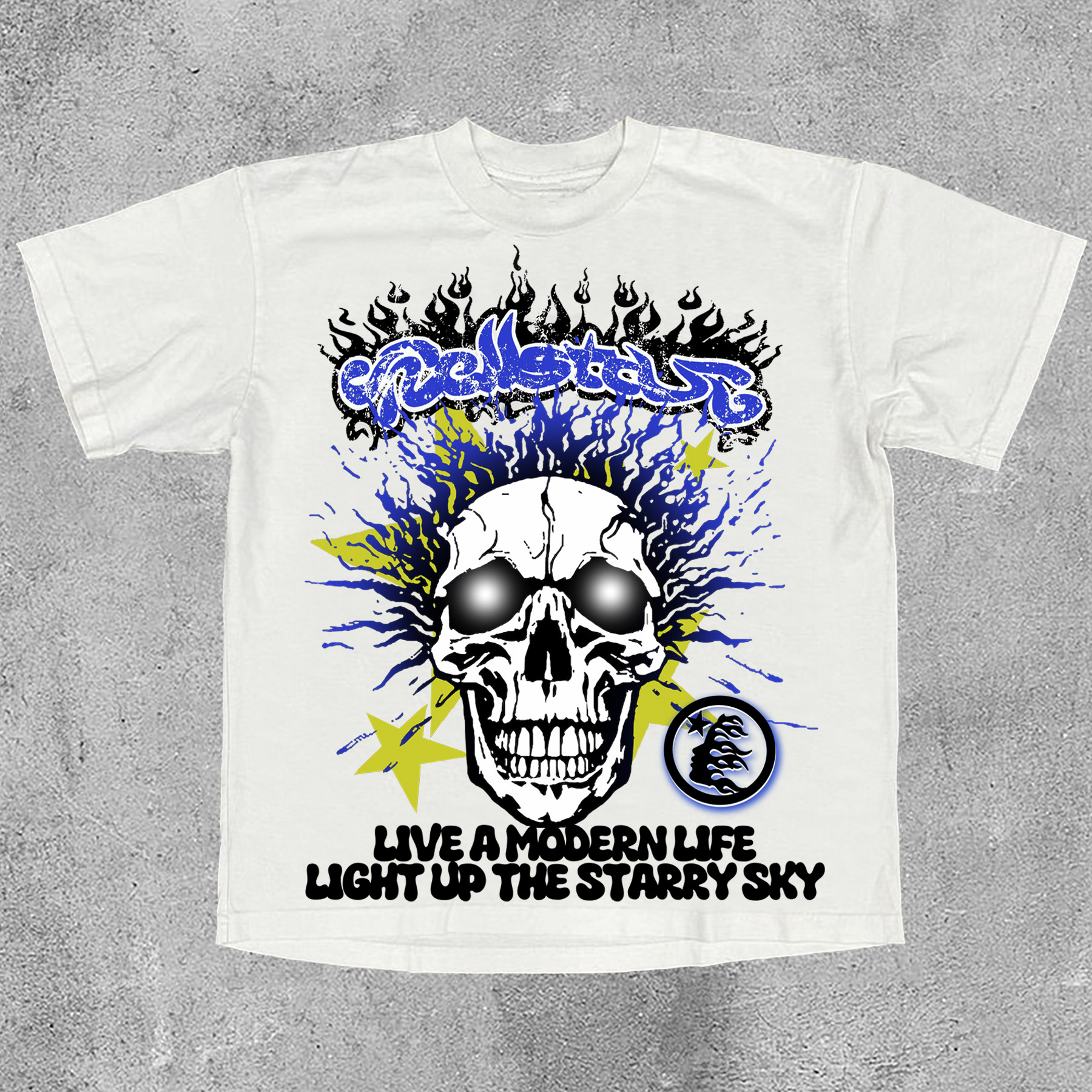 Hellstar Flame Skeleton Star Print Cotton T-Shirt – ackaowl