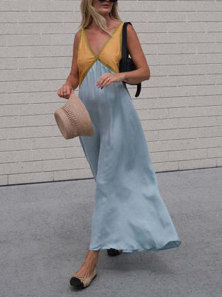 Splicing Chic V-neck Contrasting Color Dress – Likemychoice