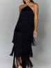 Fashionable Halter Neck Tassel Backless Slit Party Dress – Likemychoice