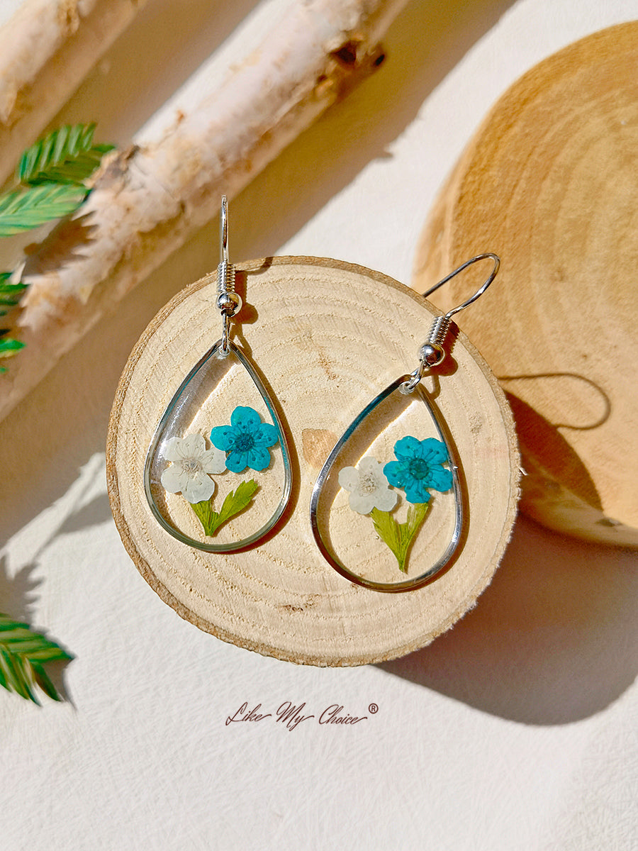 Dried Flower Water Drop Cherry Blossom Epoxy Earrings LMC