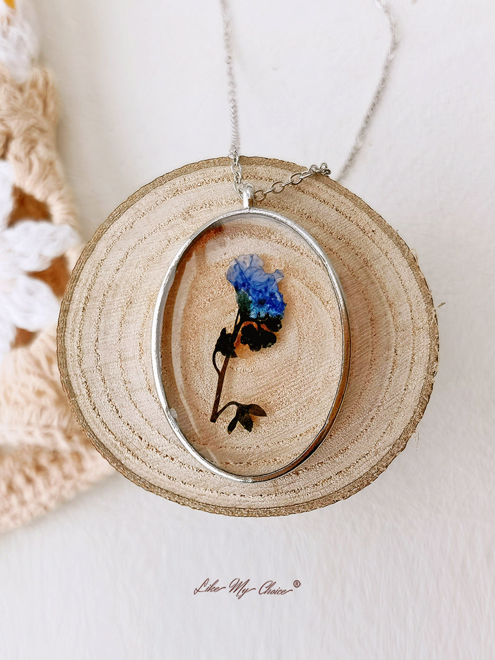Pressed Flower Necklace Forget Me Not Flower Oval LMC