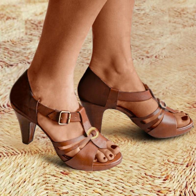 New Stylish Elegant Comma Heel Buckle Strap Sandals – Bigedite
