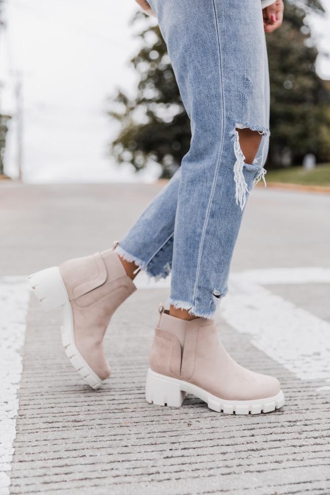 Rita Beige Platform Suede Booties – Bigedite