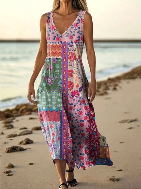 Women's Floral Art Print Pocket Cotton Dresses – Boonw