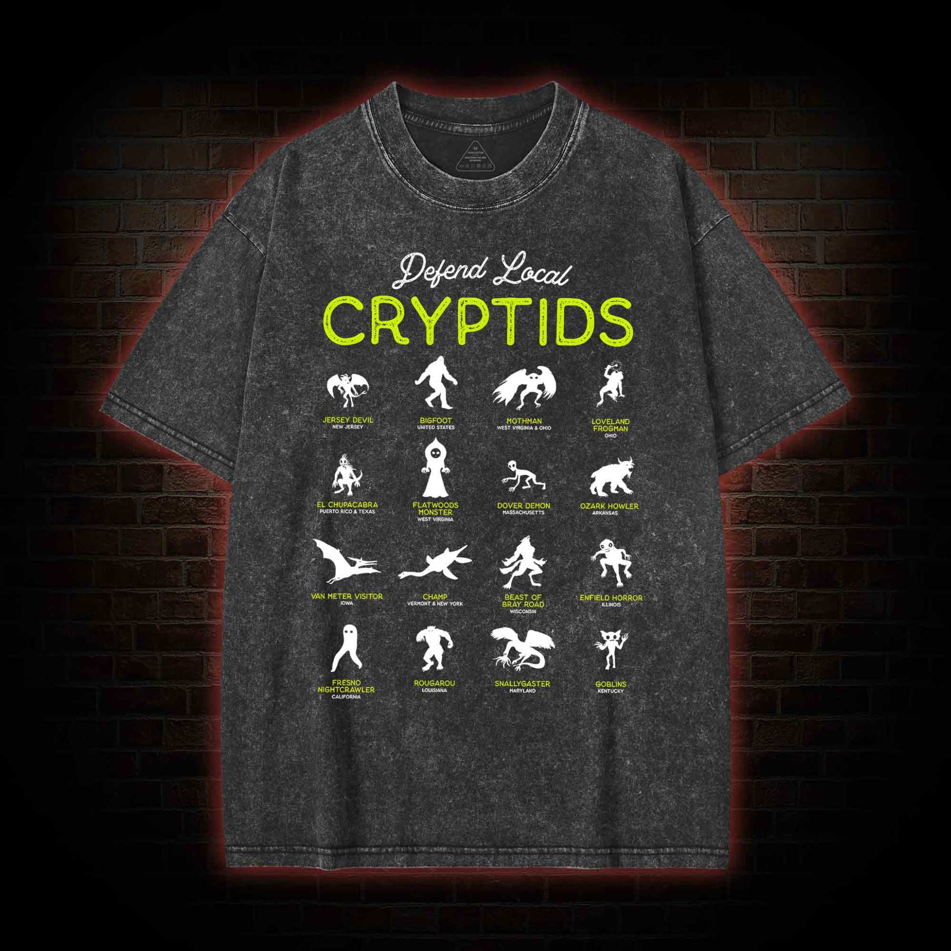 Defend Local Cryptids Creature Collection Washed T-shirt – nerdywave