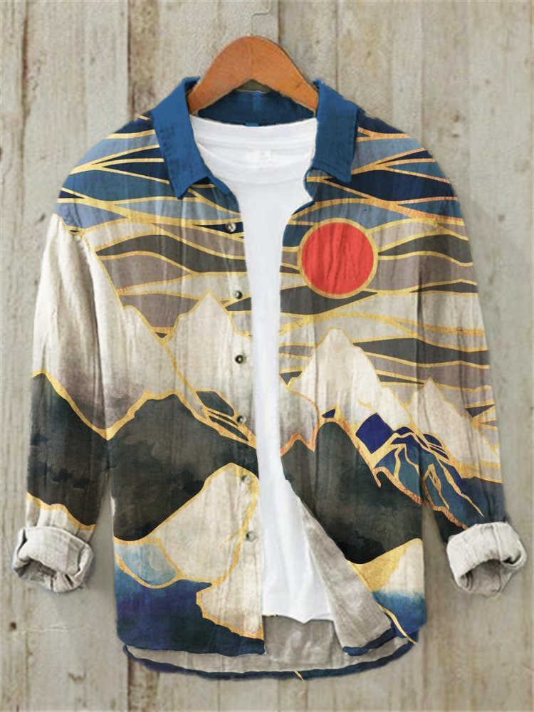 Landscape Print Linen Long Sleeve Shirt – sunmerr