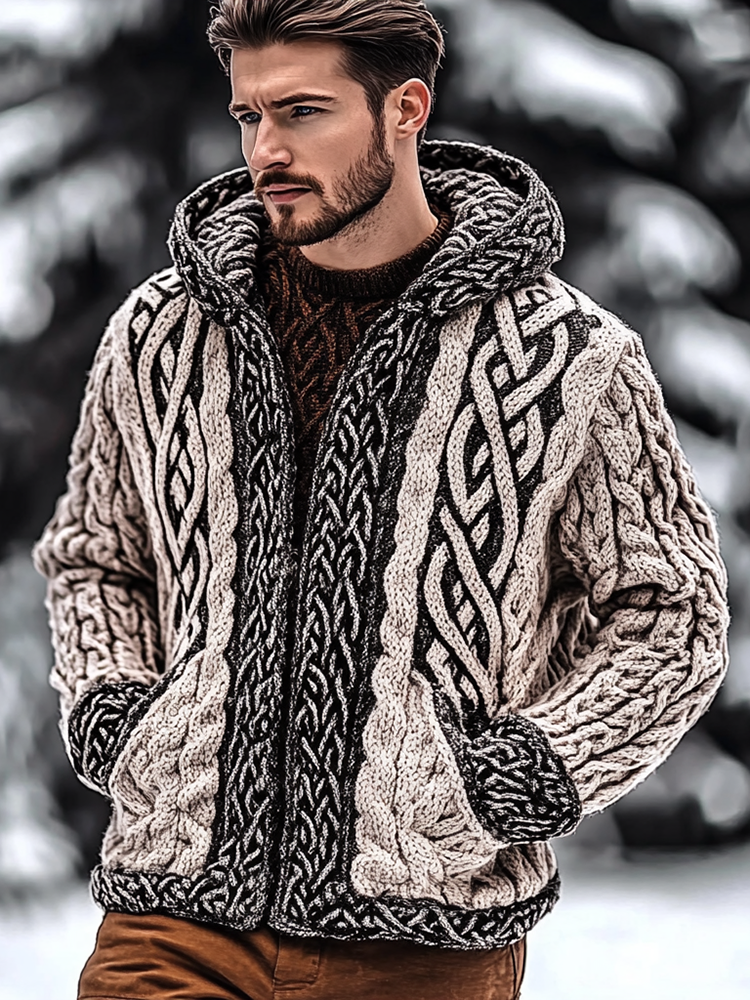 Men's Viking Celtic Inspired Cozy Chunky Hooded Cardigan – sunmerr