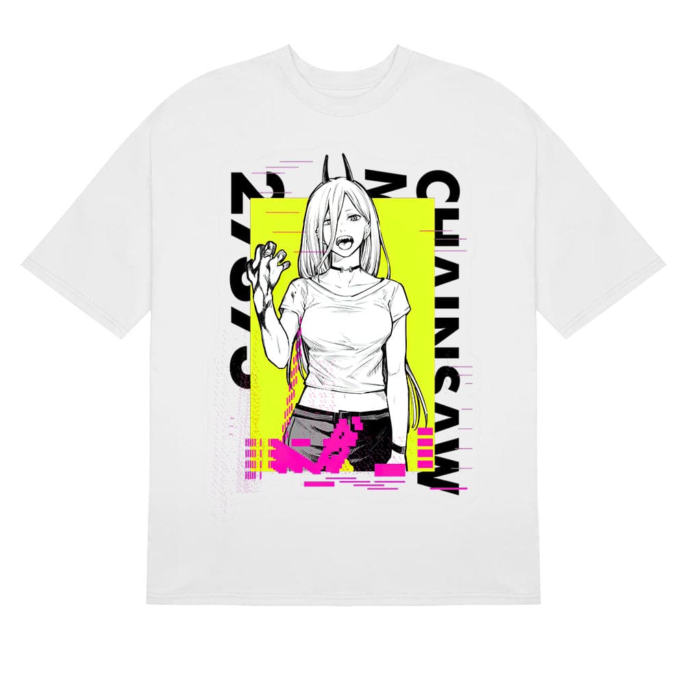 Chainsaw Man Power Neon T-Shirt - 100% Cotton Anime Shirt with Bold Ne ...
