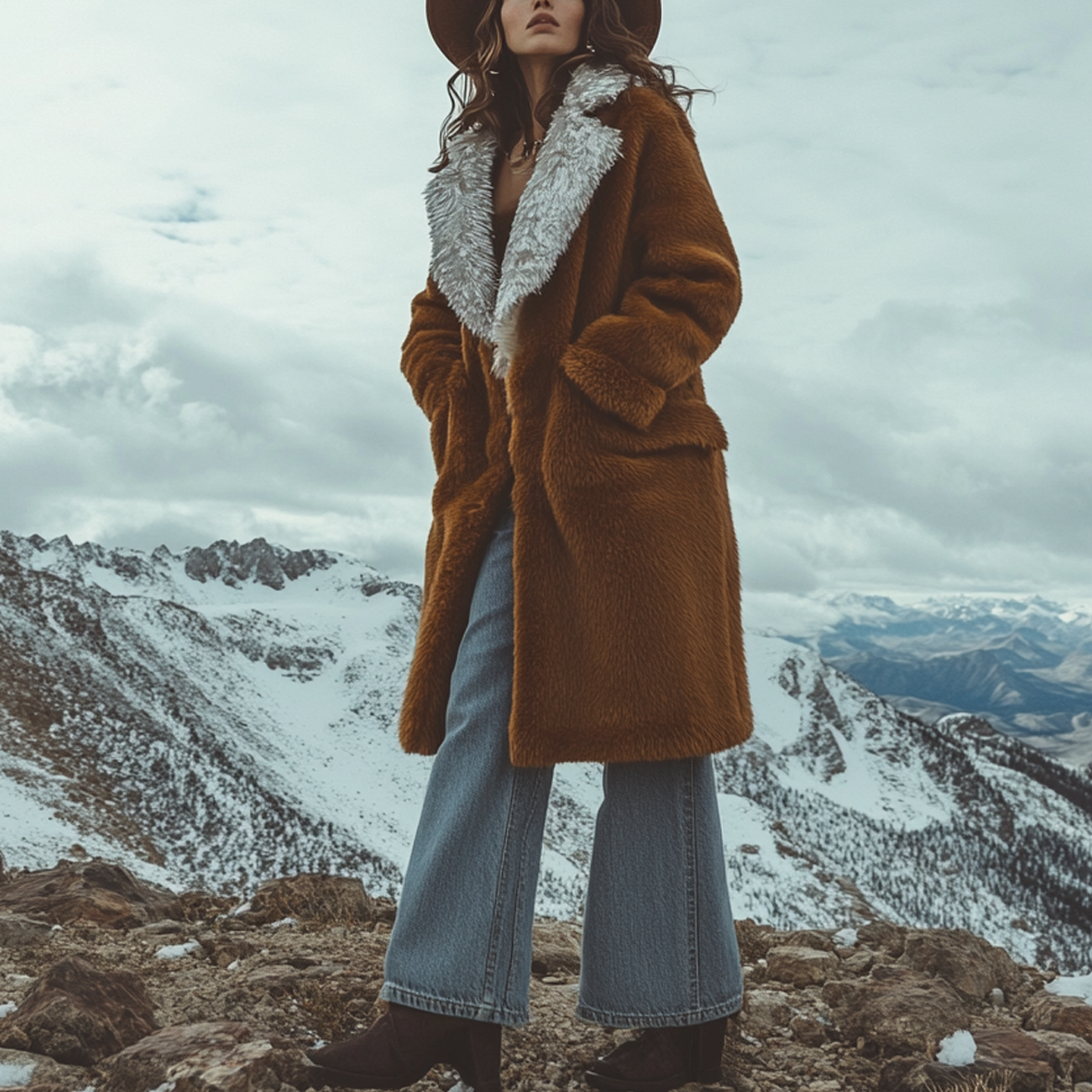Western Style Patchwork Fleece Jacket Mid-Long Coat – ANYTIMEY
