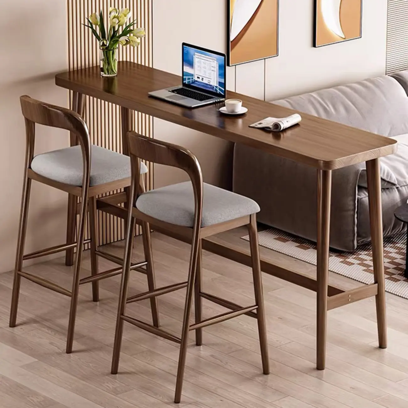 Wooden Bar Table Set with Stools for Modern Home Use - HomeyFad – HOMEYFAD