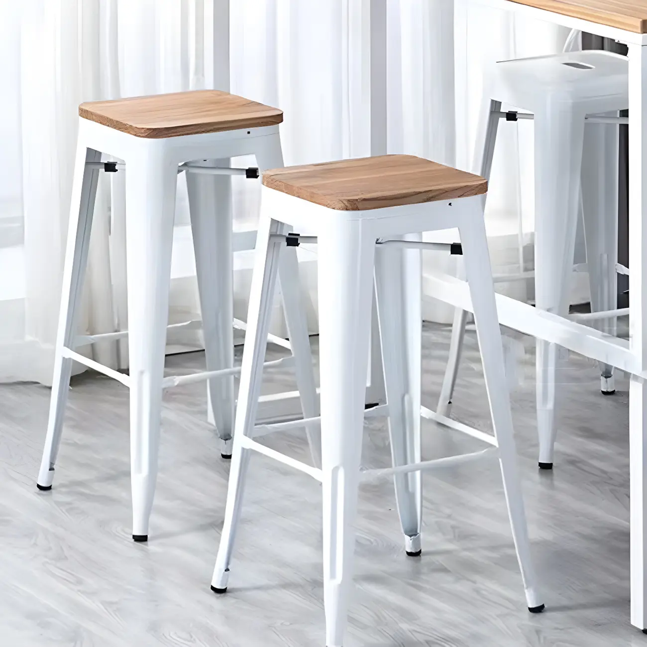 Industrial Metal Bar Stools with Low Back for Dining Room | HomeyFad