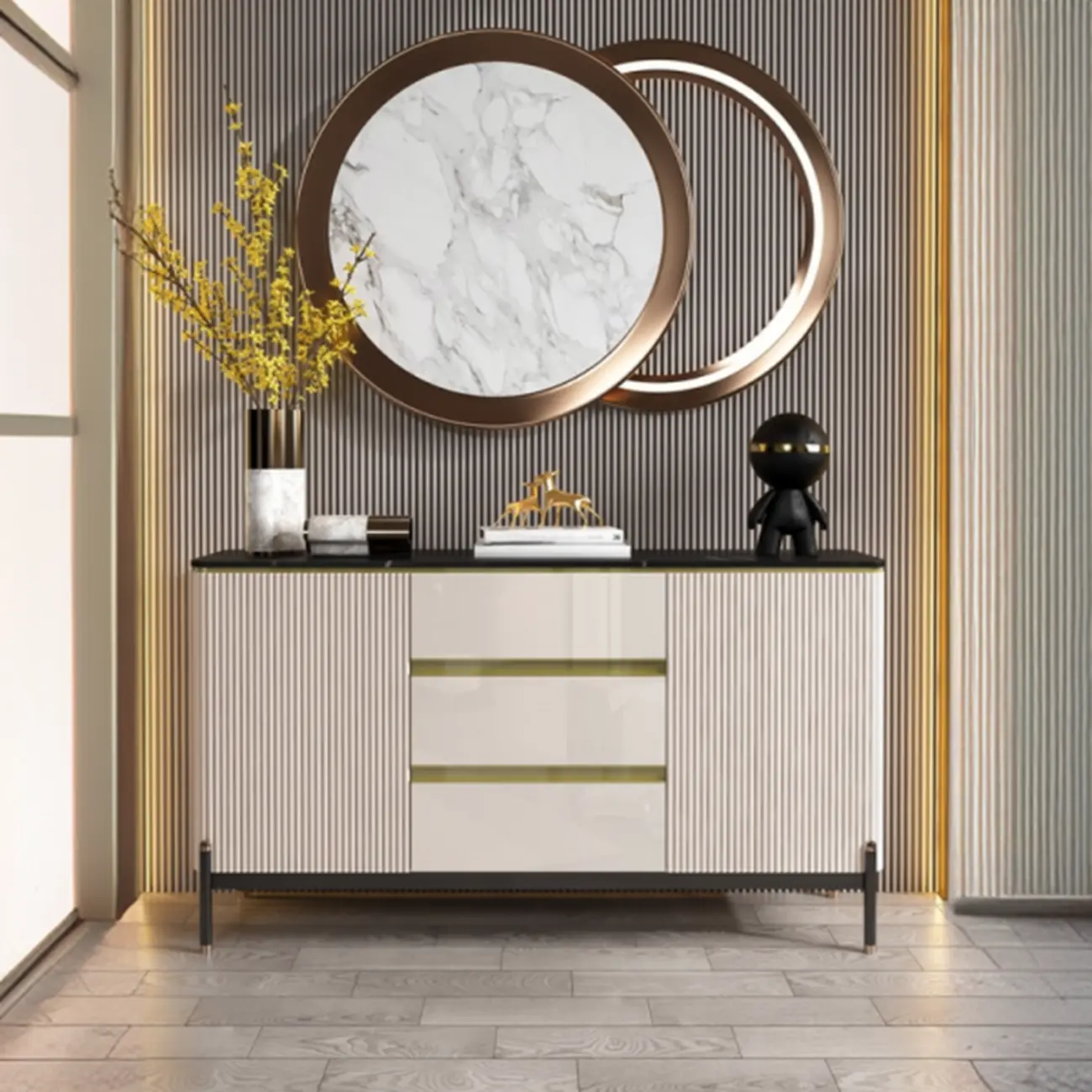 Glam White Buffet Table with Drawers and Cabinets | HomeyFad