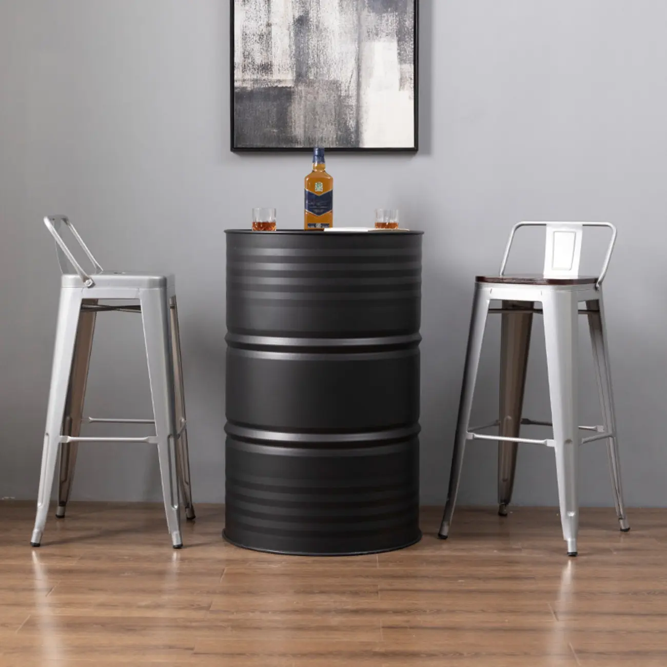 Industrial Silver Leather Seat Open Back Metal Bar Stools | HomeyFad