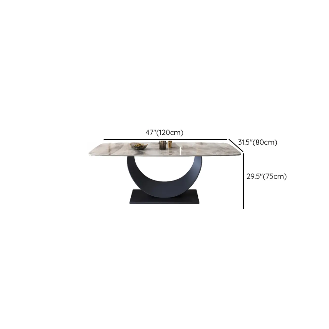 Modern Gray Marble Black Curved Metal BaseDining Table | HomeyFad