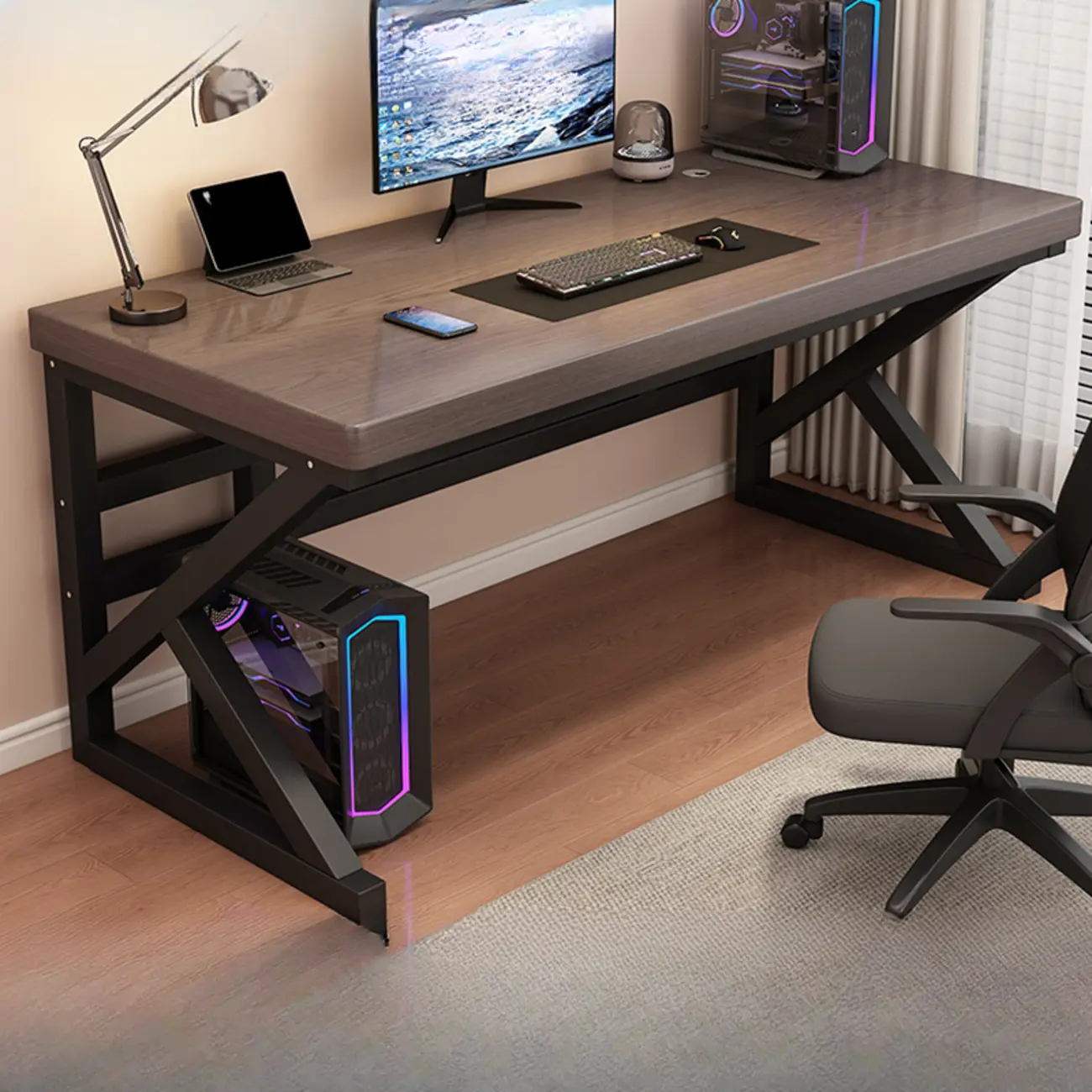 Modern Brown Wooden Rectangular Metal Computer Desk | HomeyFad