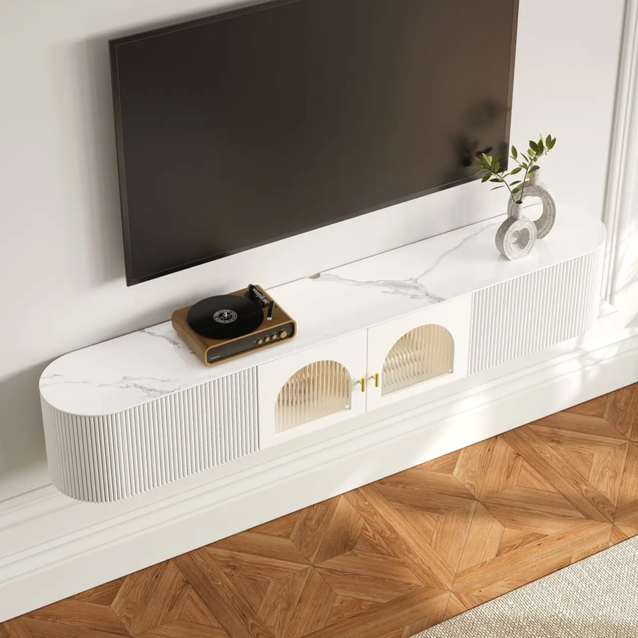 White Modern Marble 2-Drawer Wall-Mounted TV Stand | HomeyFad
