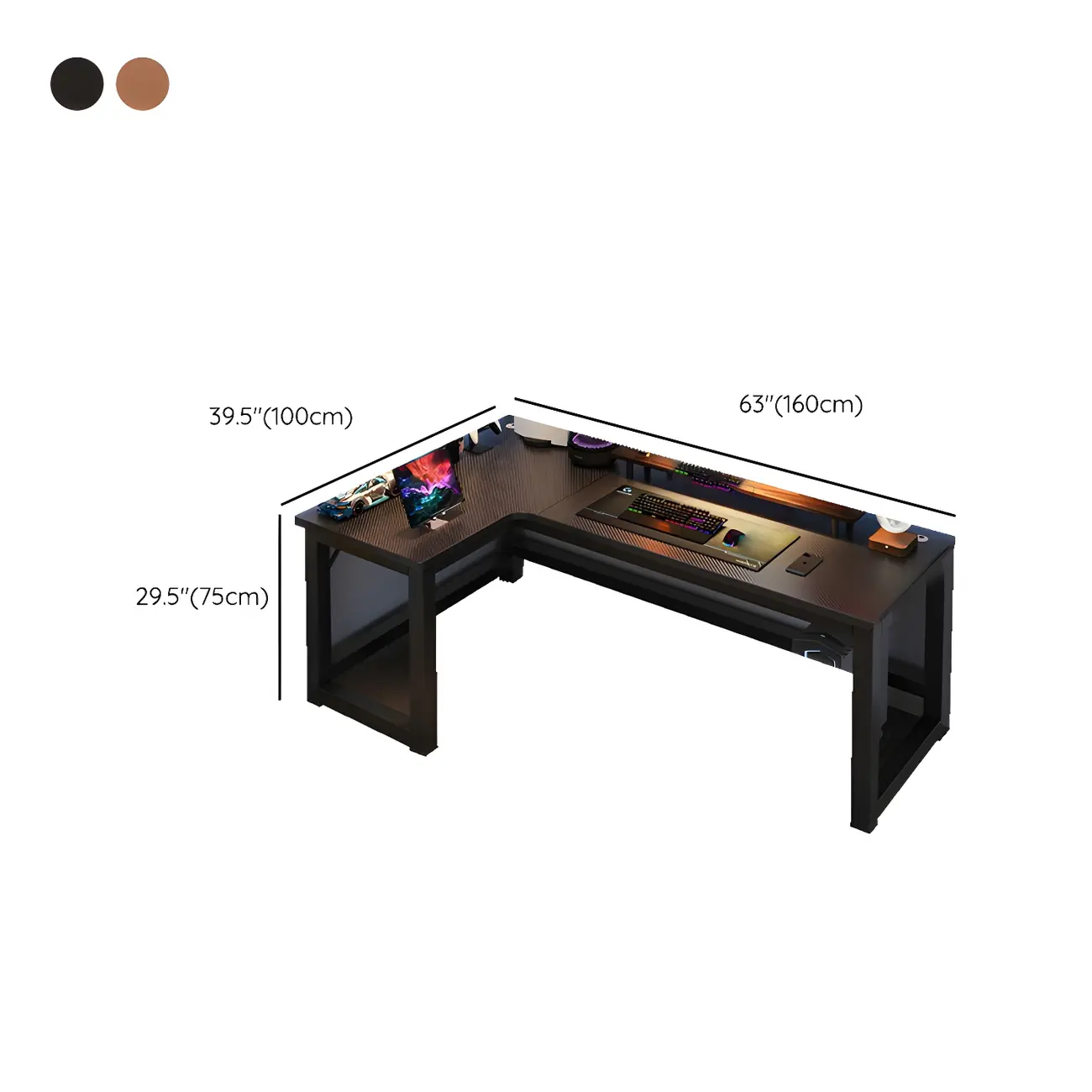 Black Metal L-Shaped Office Computer Desk with CPU Storage | HomeyFad ...