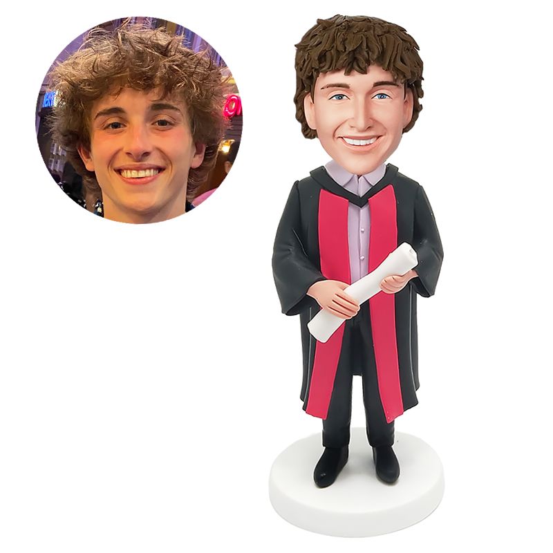 customised graduation bobblehead figure male graduate holding a diplom ...