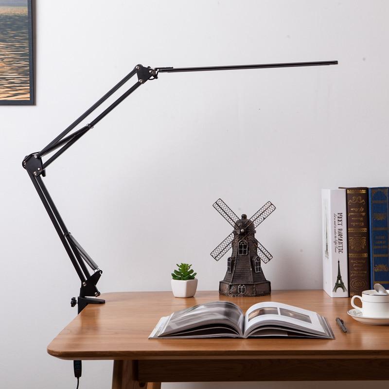 LED Folding Long Arm Metal Clamp Desk Reading Lamp