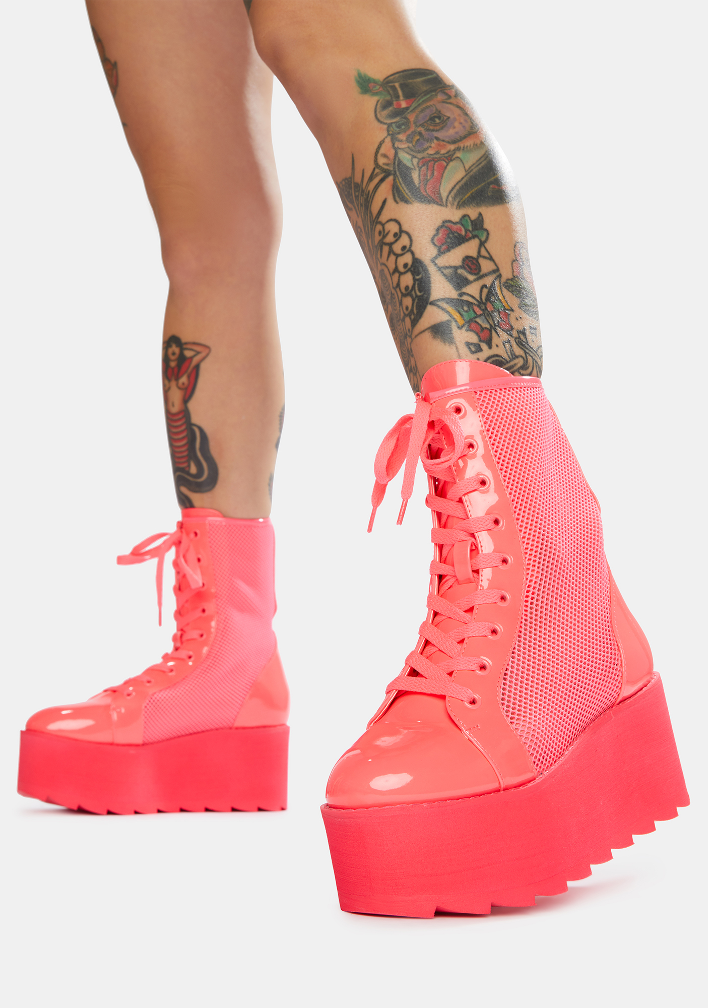 Hot Pink Bloq Mesh Platform Boots – IYAMIUIO