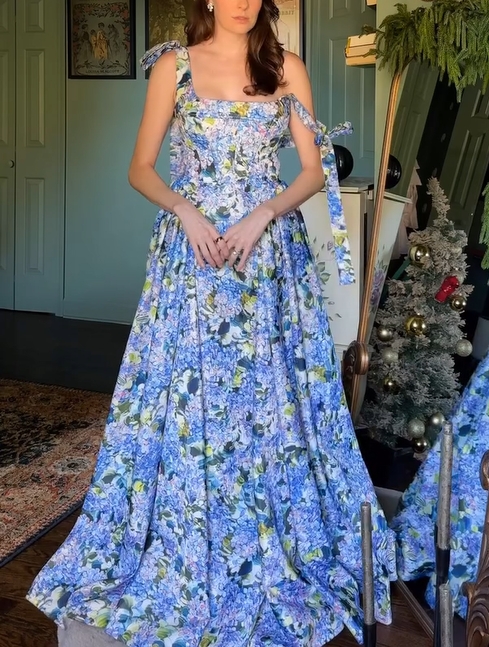 Blue Hydrangea Strapped Maxi Dress – Zephyrol