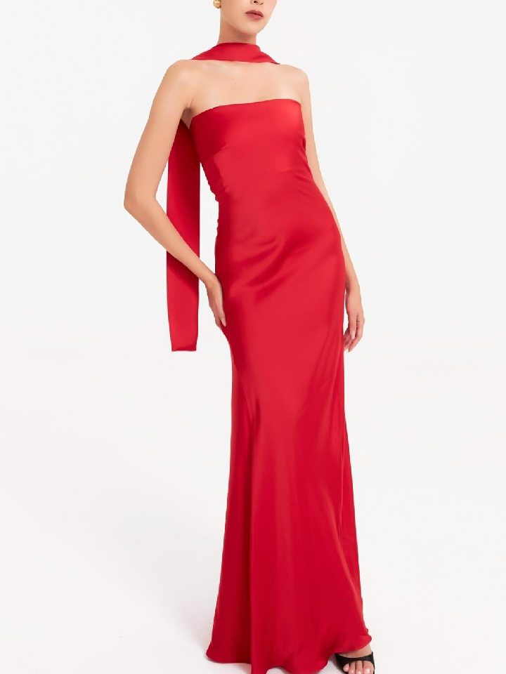 Deep-Neck Long V-Strap Dress