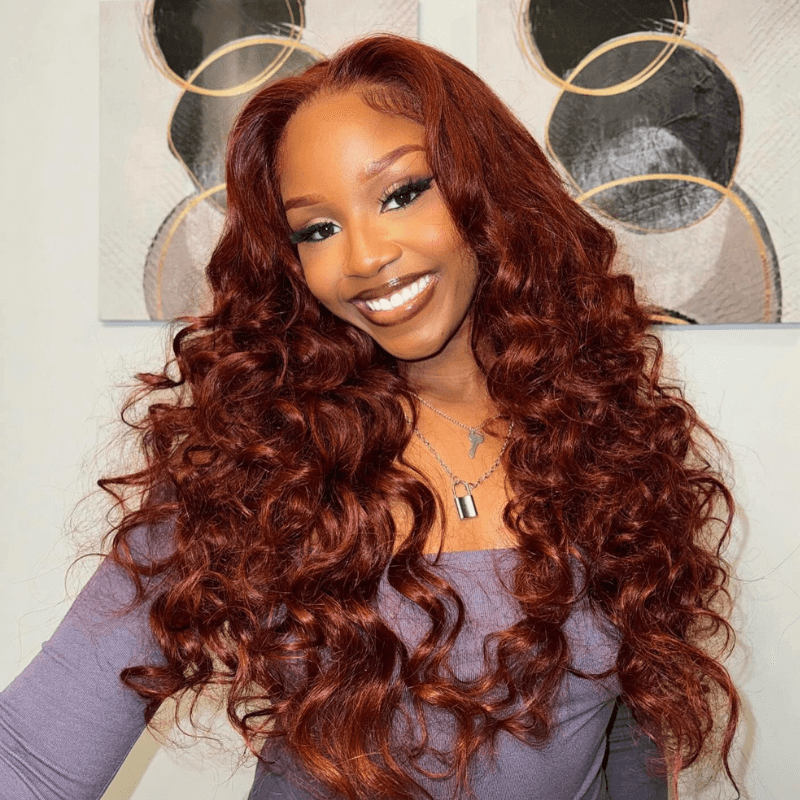 Reddish Brown Color 3D Body Wave 13x4 Lace Front Wig Put On and Go Inv ...