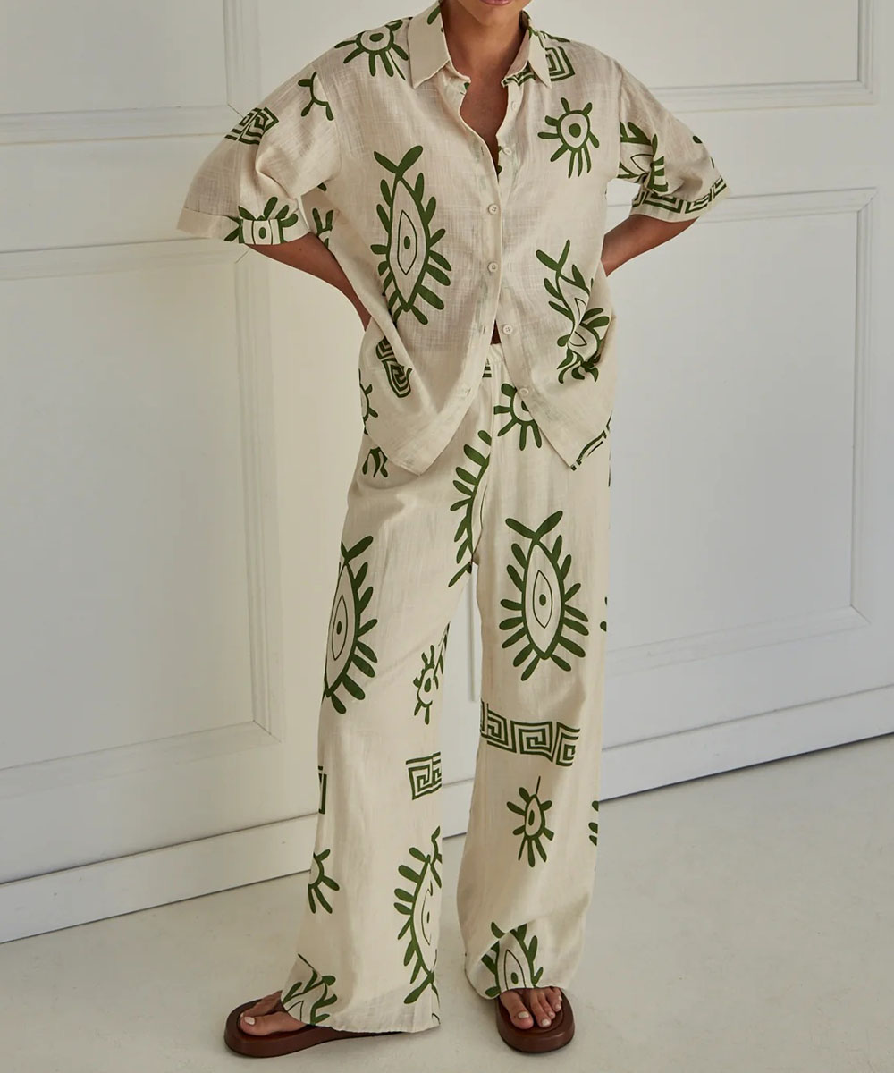 Fresh Green Printed Casual Home Wear Set