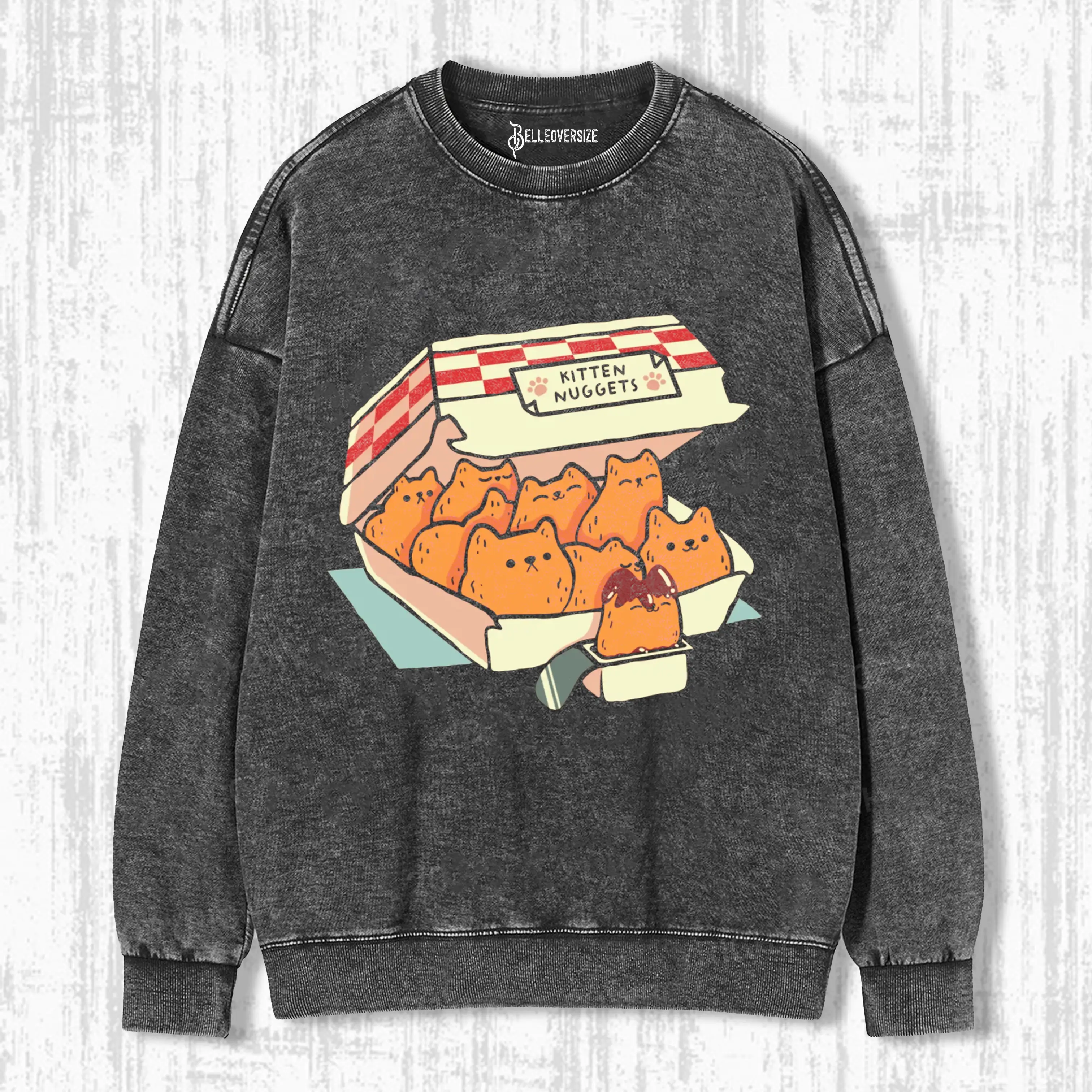 KITTEN NUGGETS FAST FOOD CAT BY TOBE FONSECA SWEATSHIRTS