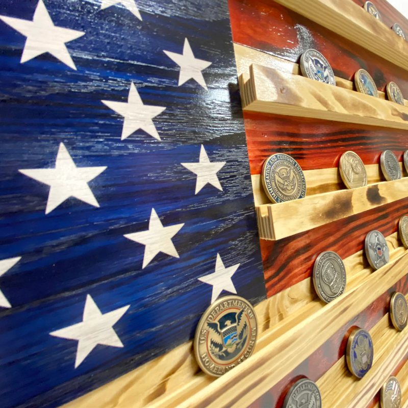 Handmade American Flag Challenge Coin Hanging Wall Display Rack ...