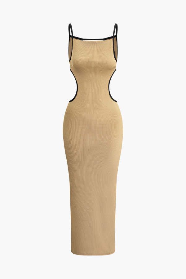 Contrast Cut Out Backless Slip Maxi Dress – Lebdu