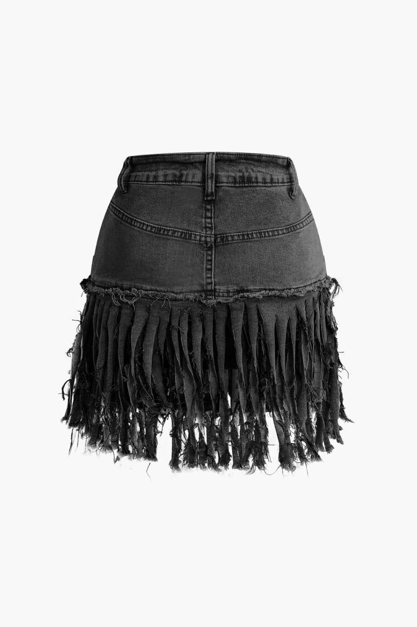 Fringe Hem Denim Mini Skirt – Lebdu