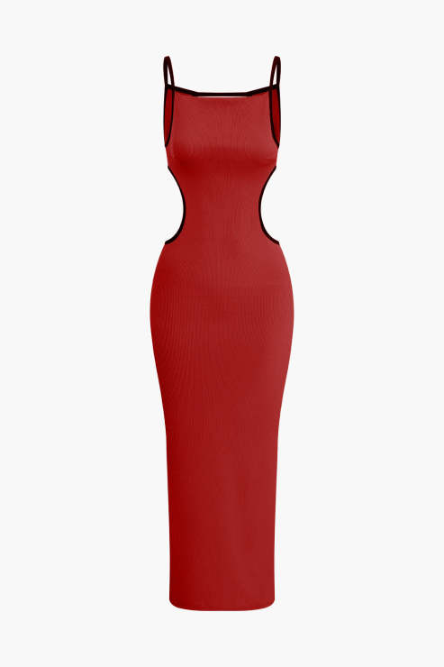 Contrast Cut Out Backless Slip Maxi Dress – Lebdu