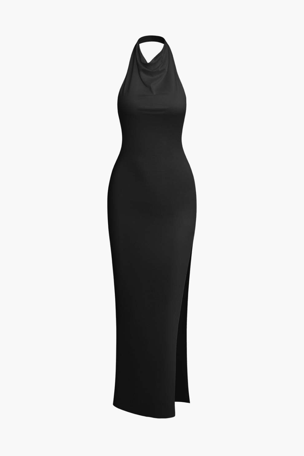 Solid Halter Backless Slit Sleeveless Maxi Dress – Lebdu