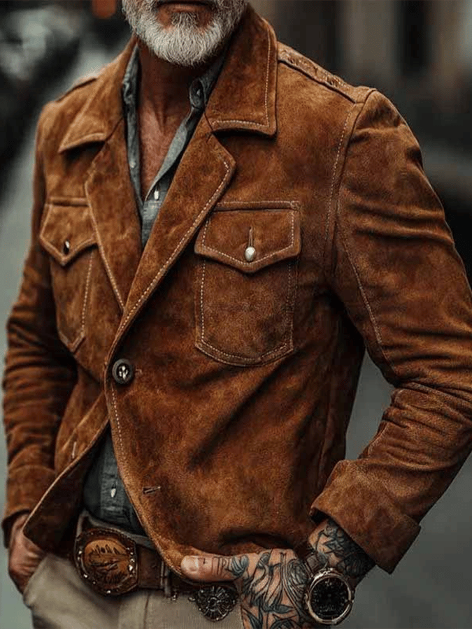 Men's Vintage Suede Pocket Outdoor Jacket