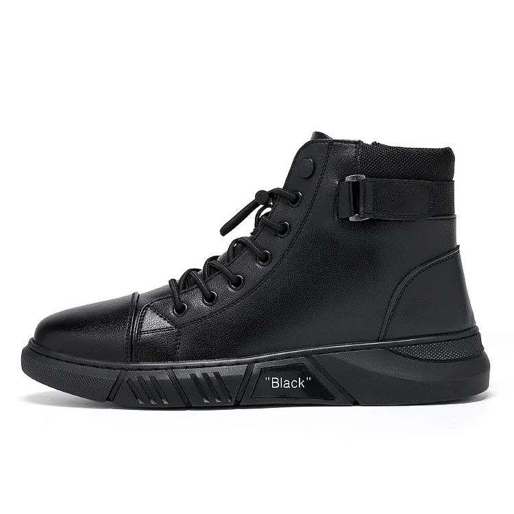 Men Italian High-top Lace Up Leather Boots