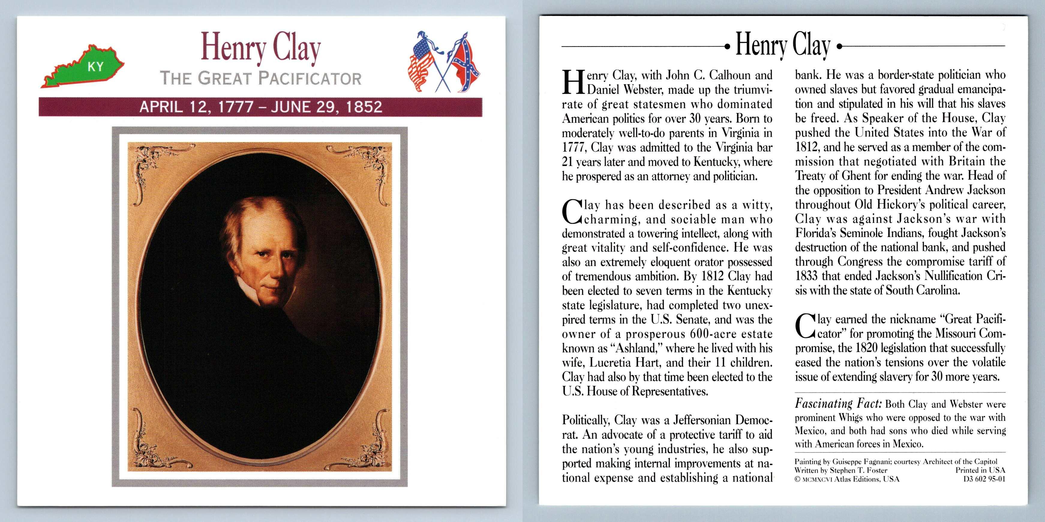 The Great Pacificator - Henry Clay - Crisis - Atlas Ed. Civil War Card ...