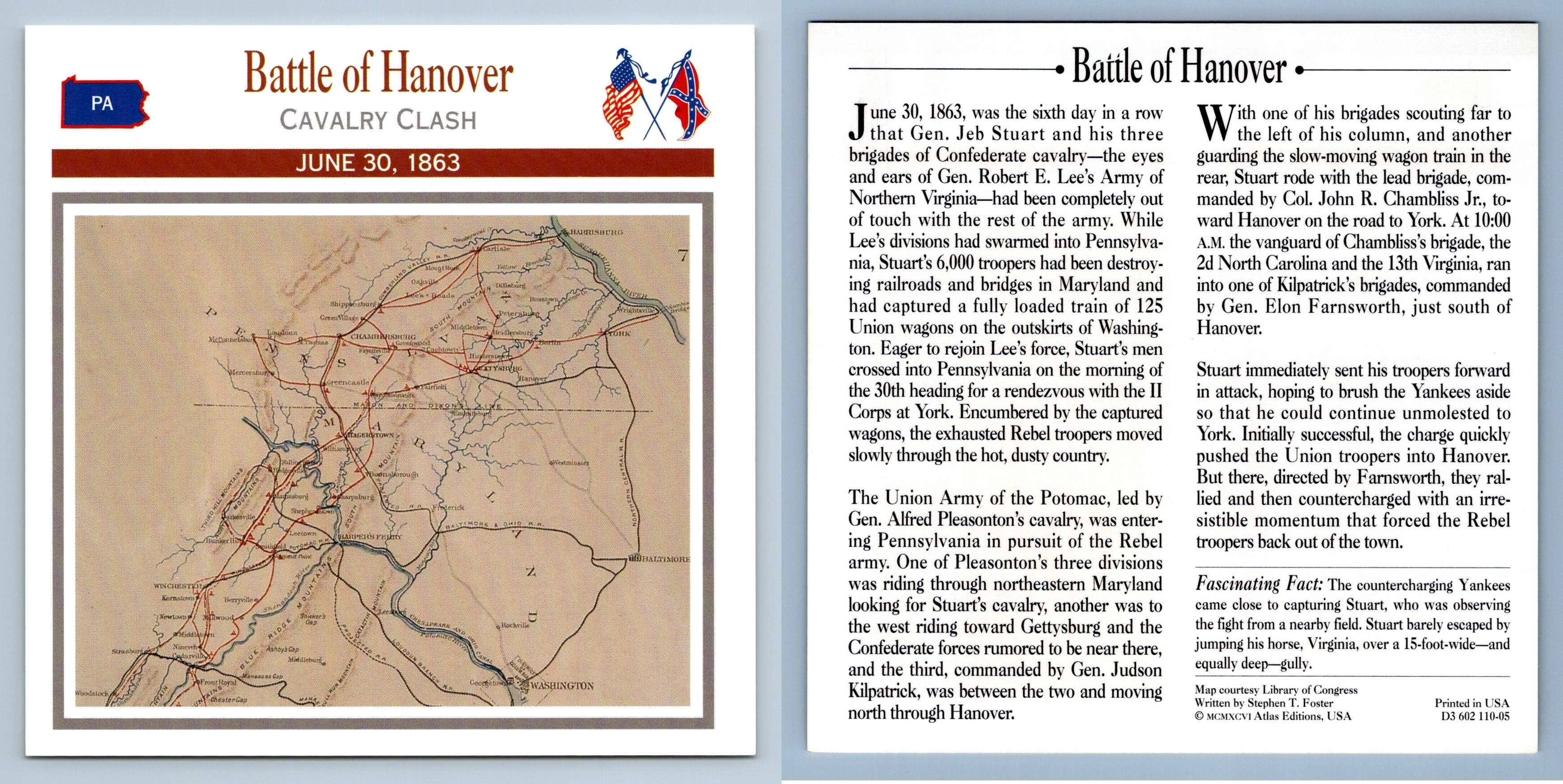 Cavalry Clash - Battle Of Hanover - Battles 1863 - Atlas Ed. Civil War ...