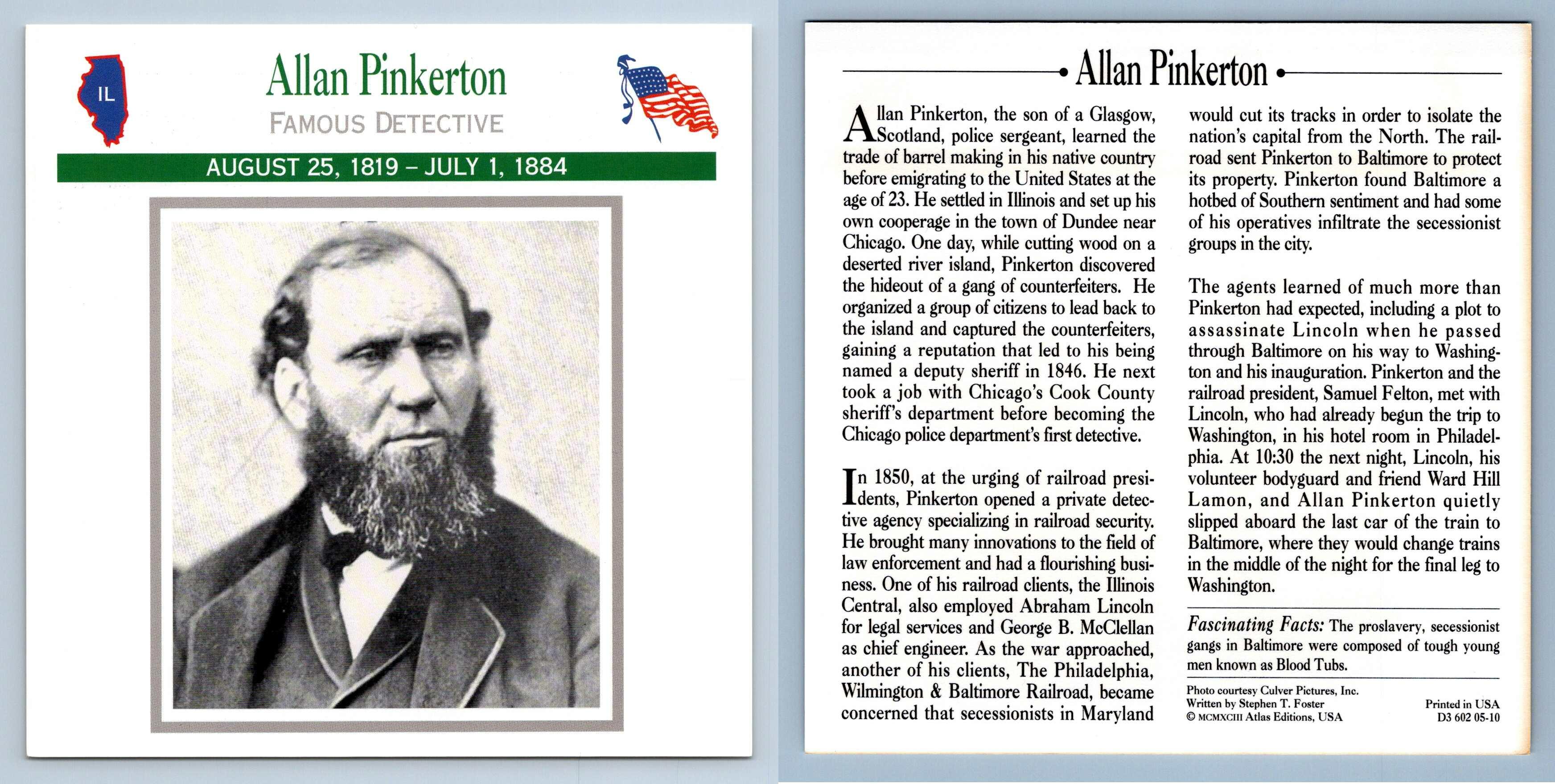 Famous Detective - Allan Pinkerton - Spies - Atlas Ed. Civil War Card ...