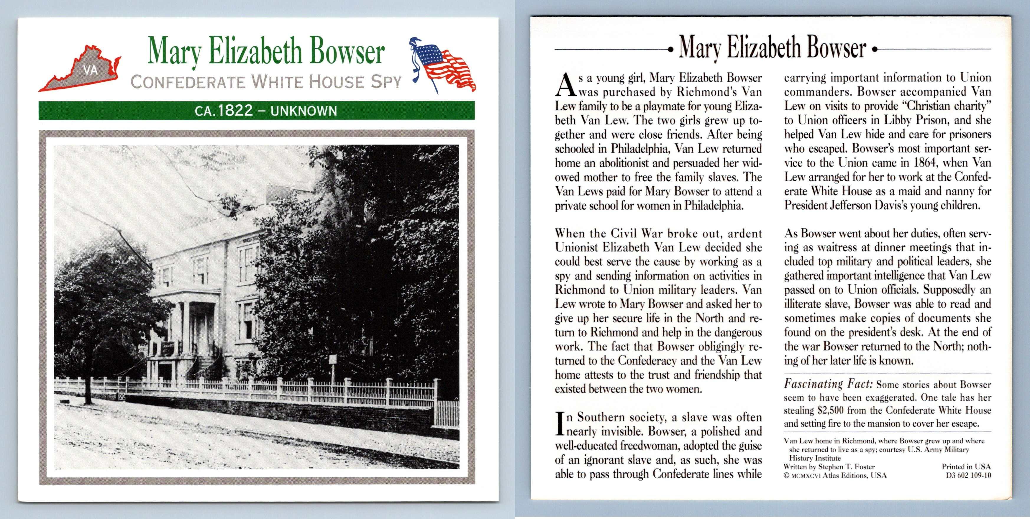 Confederate White House Spy - Mary Elizabeth Bowser - Spies Atlas Civi ...