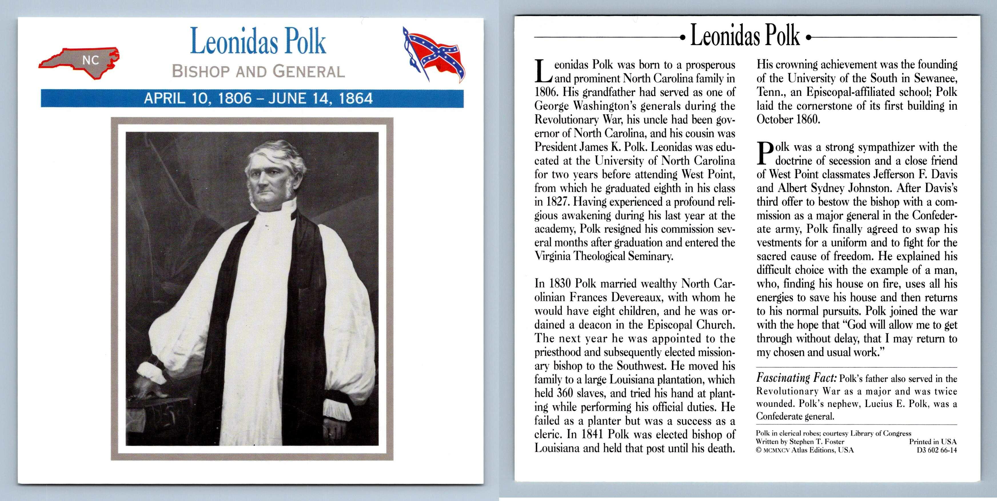 Bishop & General - Leonidas Polk - Officers - Atlas Ed. Civil War Card ...
